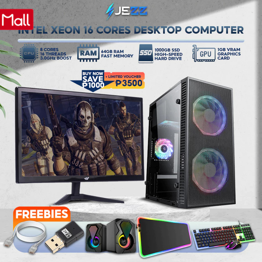 Intel Xeon 16 Threads Gaming Desktop 64GB RAM I 1TB SSD I 1gb Video ...