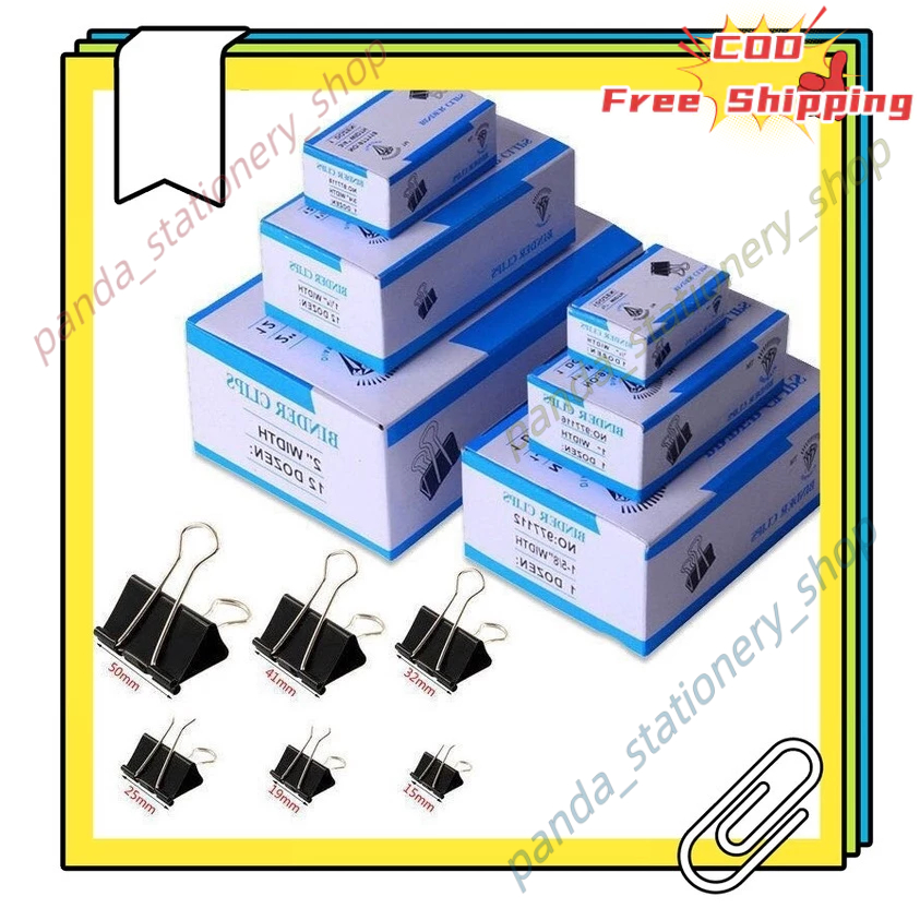 12pcs Black Binder Clips Paper Multipurpose 15mm 19mm 25mm 32mm 41mm ...