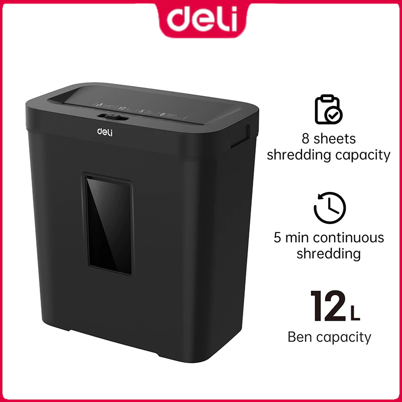 Deli ET021 Black Paper Shredder Automatic Cutting Machine 12L 8 Sheets ...
