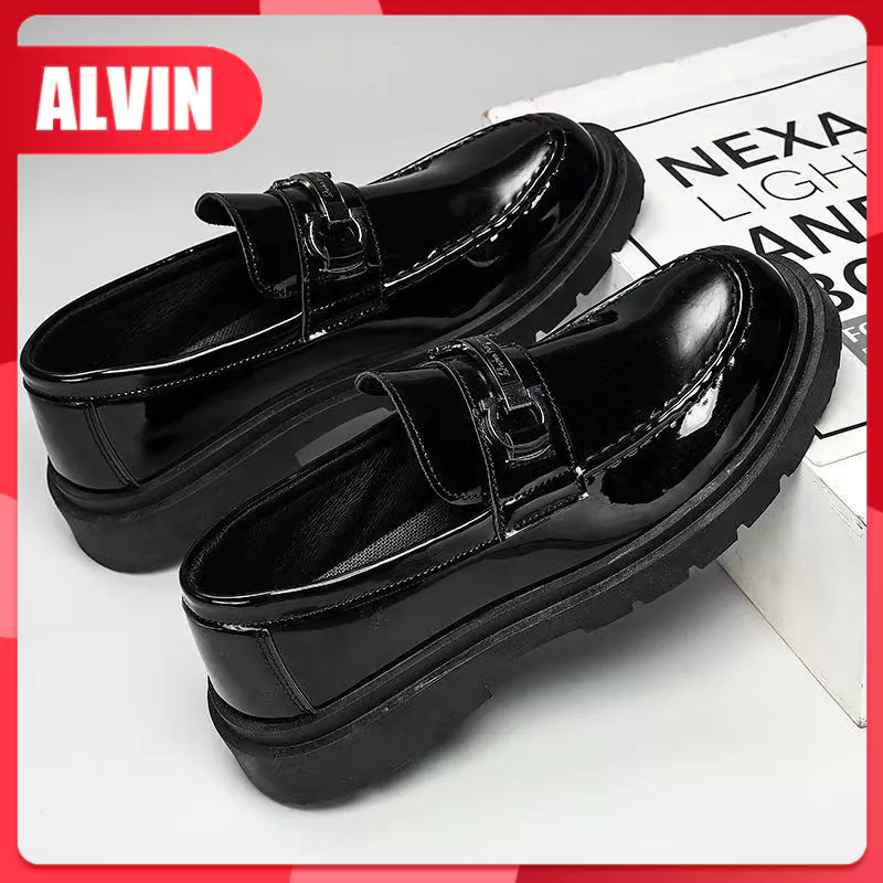 ALVIN 2024 New Men's Leather Shoes British Style Black Casual Leather ...