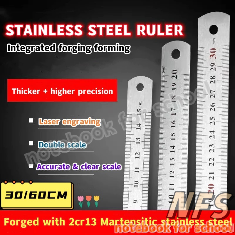 30/60cm Stainless Steel Ruler Metal Aluminum Ruler Drawing Multi ...