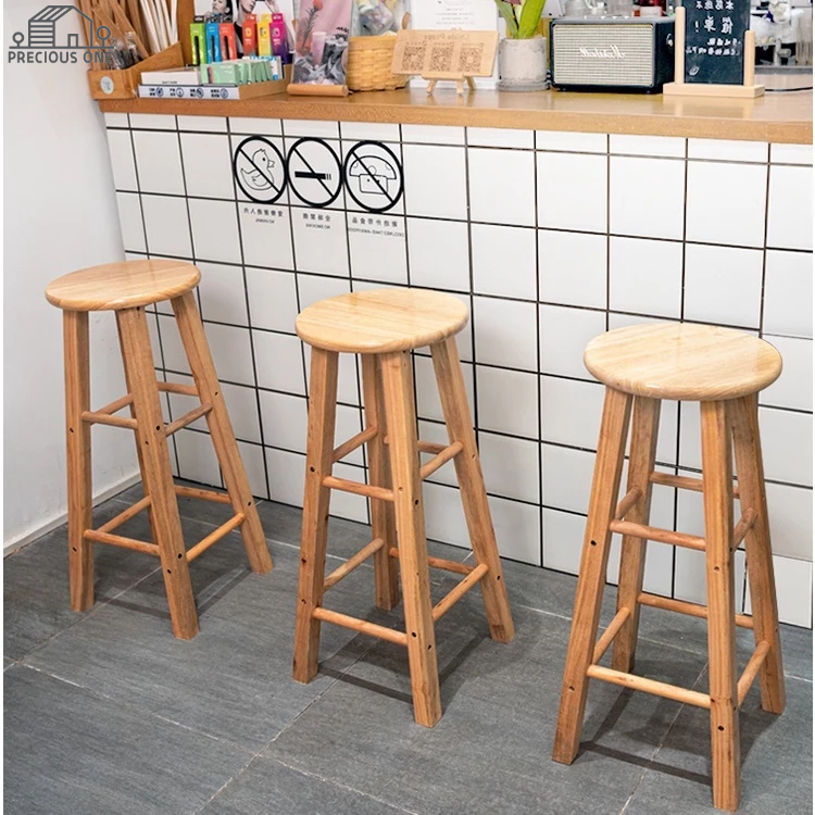 Solid wood high round stool chair home high chair Nordic original ...