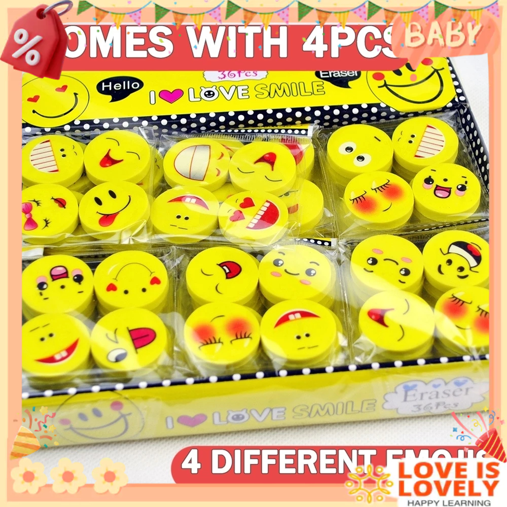 4pcs Emoji smiley eraser school supplies kids Rubber Eraser Small Size ...