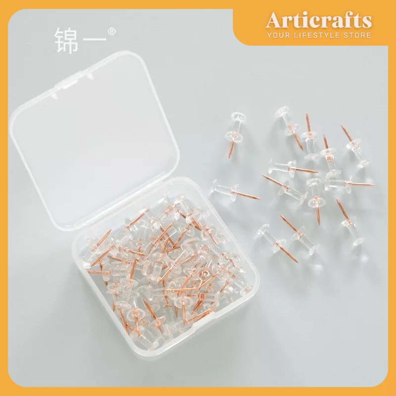 50pcs/box Transparent Rose Gold Push Pin | Shopee Philippines