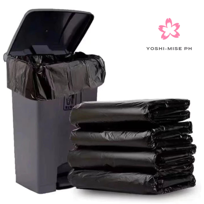 Yoshi 50pcs/100pcs Folded Garbage trash bag flat black disposable high ...