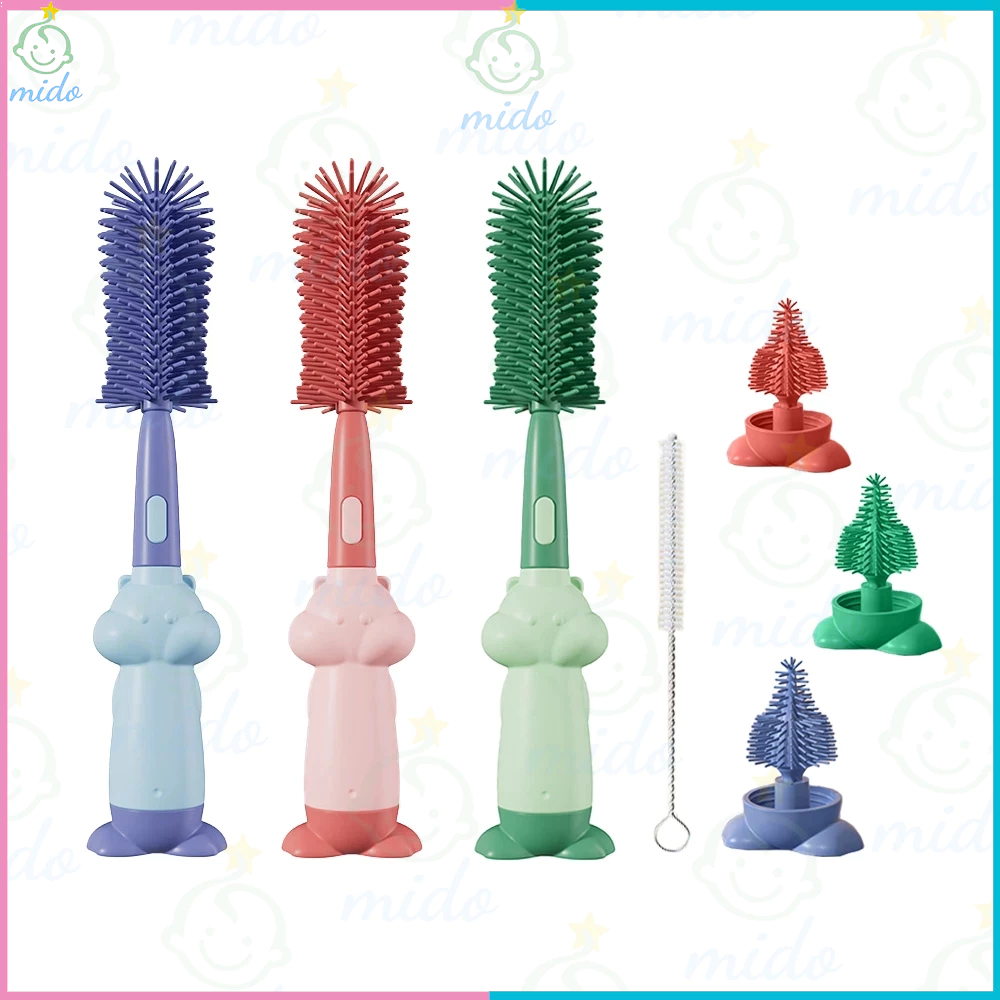Mido Feeding Bottle Brush 3 in 1 Non-Scratch Baby Milk Bottle Cleaner ...