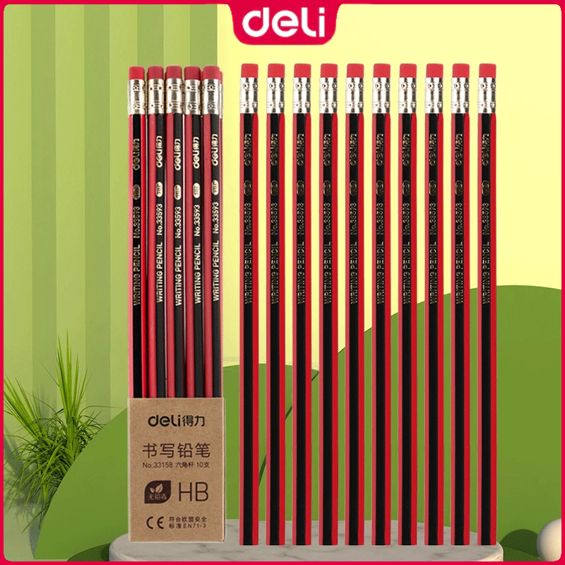 Deli HB Graphite Pencil with Eraser for Student School Supplies 10PCS ...