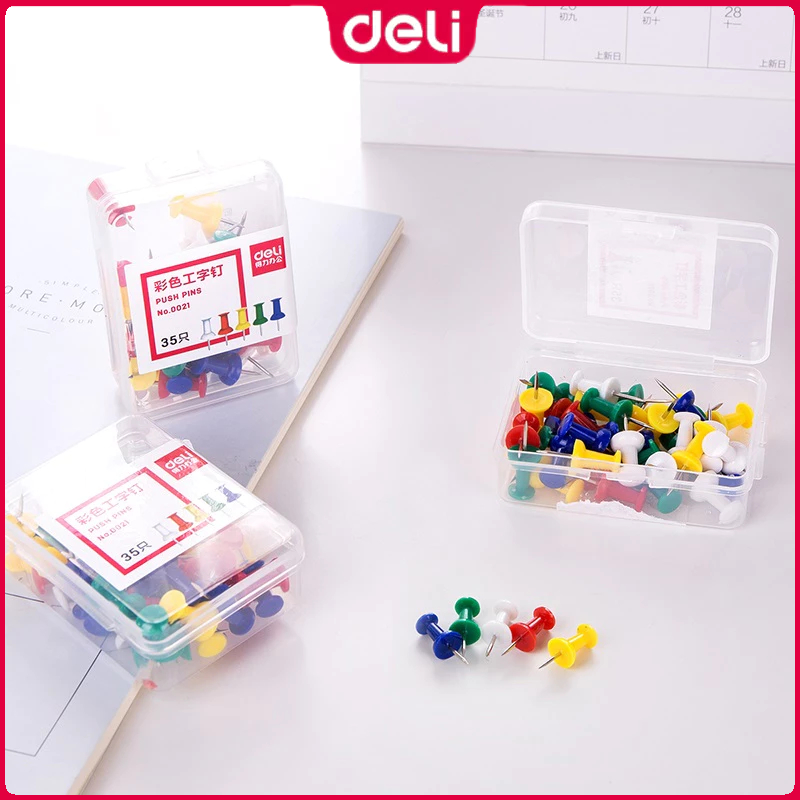 Deli 35/100pcs Push Pins 5 colors Push Pin Cute Thumb Tacks Set E0031 ...