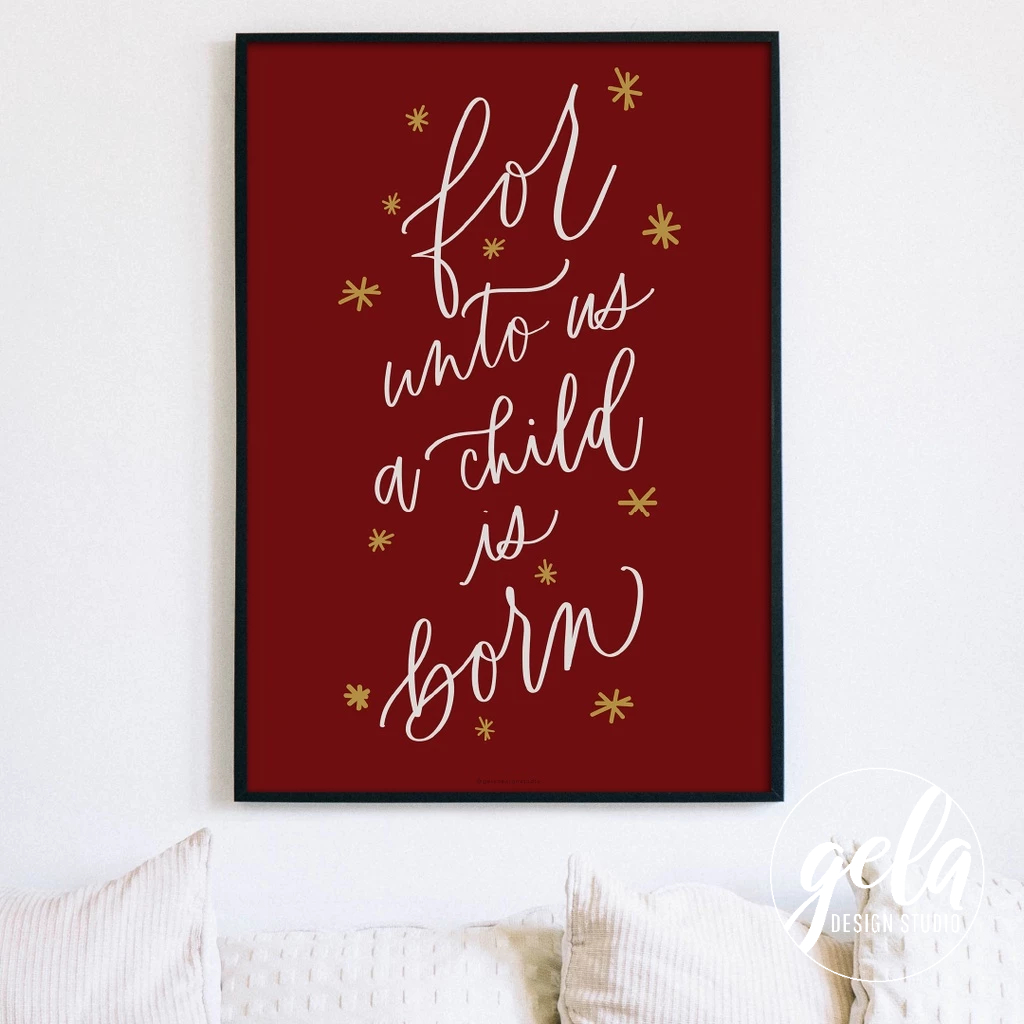 For Unto Us A Child Is Born , Christmas Decor, Wall Art Print ...