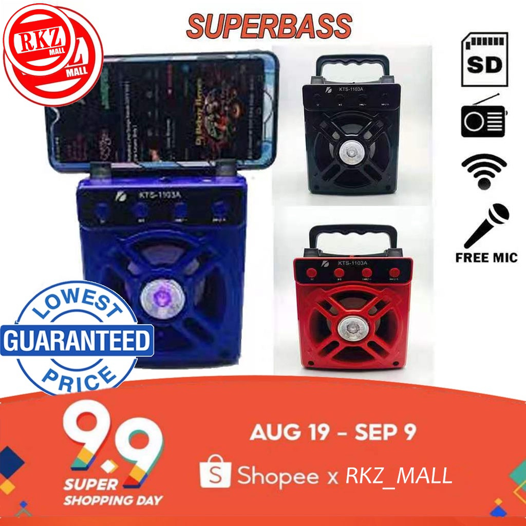 RKZ Karaoke Portable Wireless Bluetooth Speaker KTS-1103 With Free Mic ...