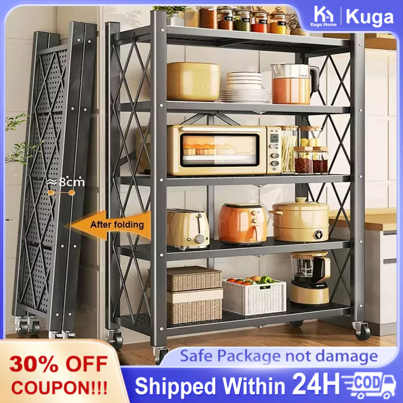 【Foldable】Kitchen Rack organizer Foldable Rack 5 layer Metal Rack steel ...