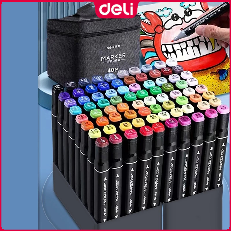 Deli 30/40/60/80Colors Alcohol Marker Pen Double-Head Markers Pen Set ...