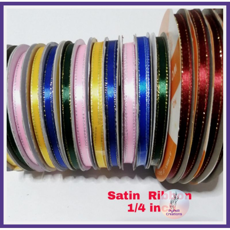 1/4 inch Satin Ribbon 50yards/45 meters with silver/gold lining double ...