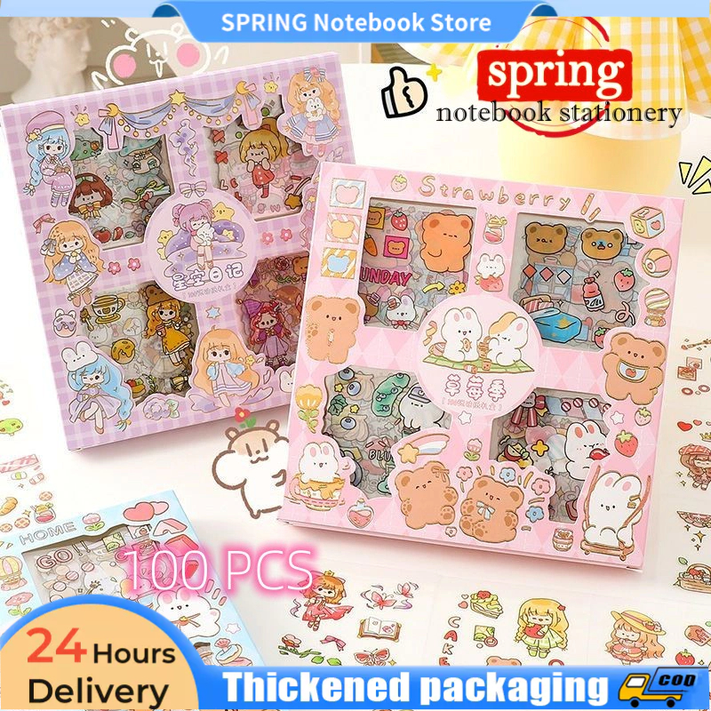 100PCS Korean Cute Waterproof Sticker Set Transparent Stationary ...