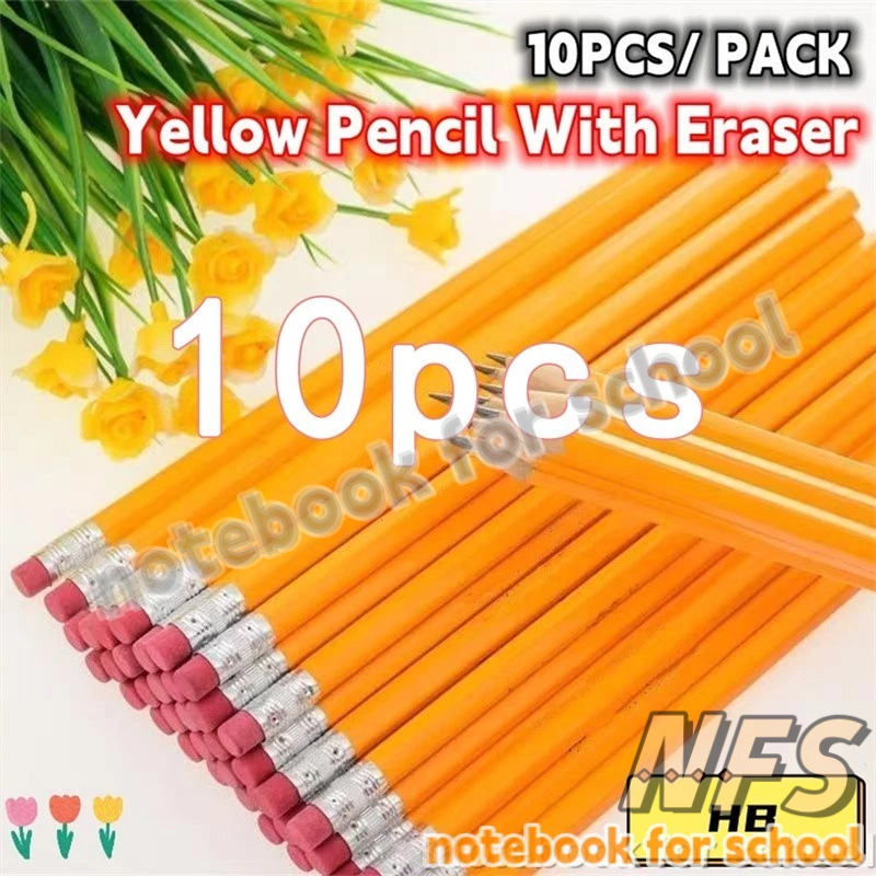 NFS 5/8/10PCS HB Yellow Pencil With Eraser Pencil Set Drawing School ...