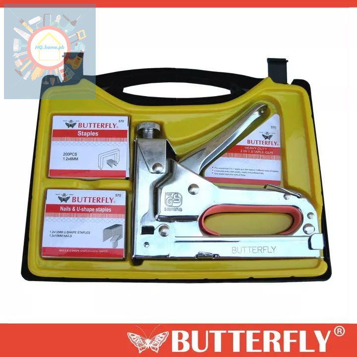 BUTTERFLY Heavy Duty 3 in 1 Staple Gun Tacker/Electric Glue Gun 10w ...