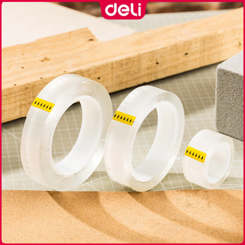 Deli 1M/3M/5M Double-Sided Transparent Adhesive Tape Reusable Washable Removable Tapes EA503 ...
