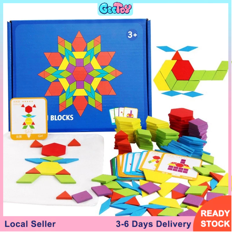Geetoy 155Pcs/Set Wooden Blocks Jigsaw Puzzle Montessori Tangram ...