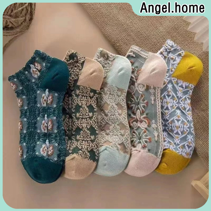 5 pairs in a bag Retro British style floral low-top short socks palace ...