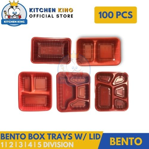 Bento Box Tray With Plastic Lid [100pcs] - 1 | 2 | 3 | 4 | 5 Division ...