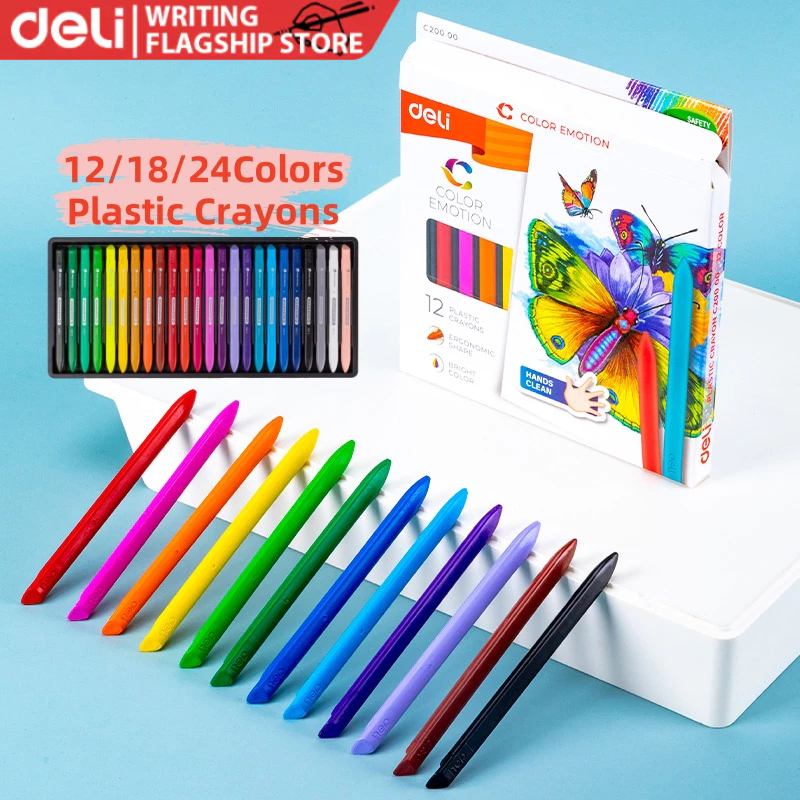 Deli 12/18/24 Colors Plastic Crayons Triangular Rod Crayon Oil Pastels ...