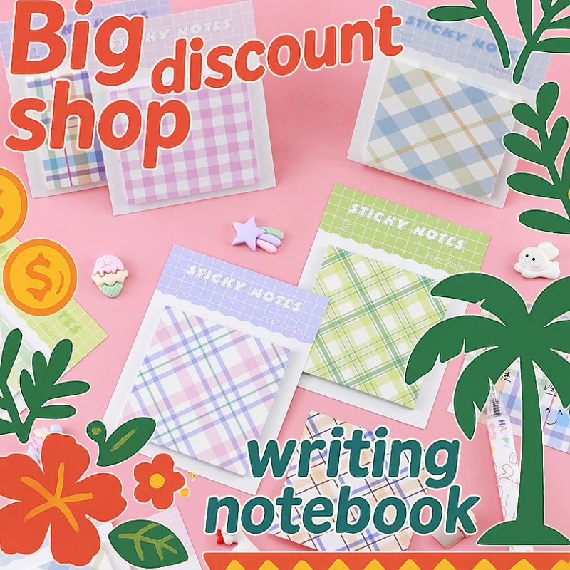 Checkered Post-it Notes Portable sticky notes Simple style plaid sticky ...