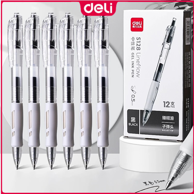 Deli 12PCS Gel Pen 0.5mm Press Sign Pens Writing Ballpen | Shopee ...