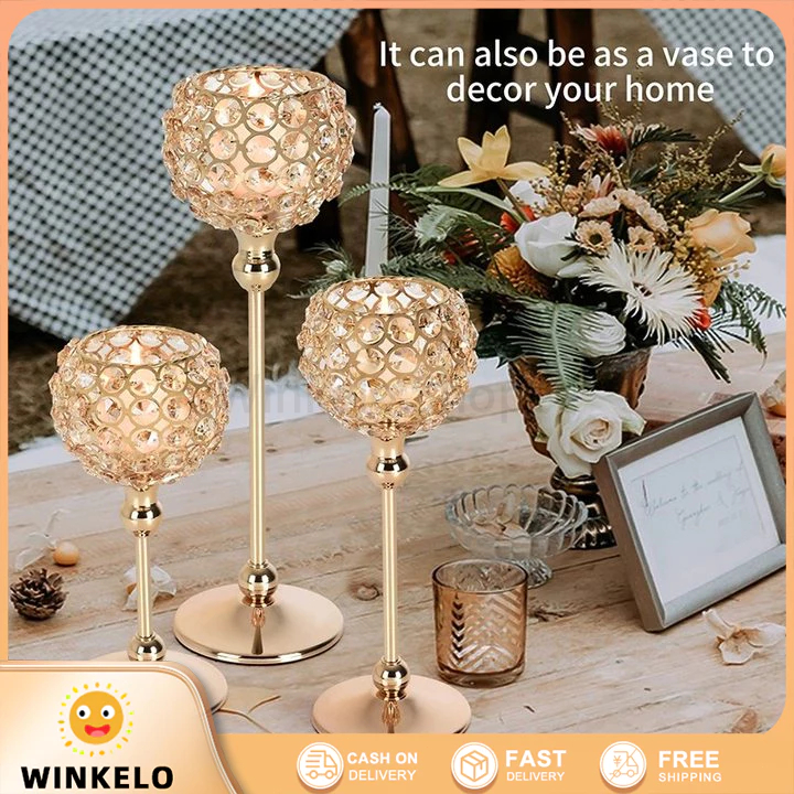 Golden Crystal Tea Light Stand Candle Holder 3 Height Wedding ...