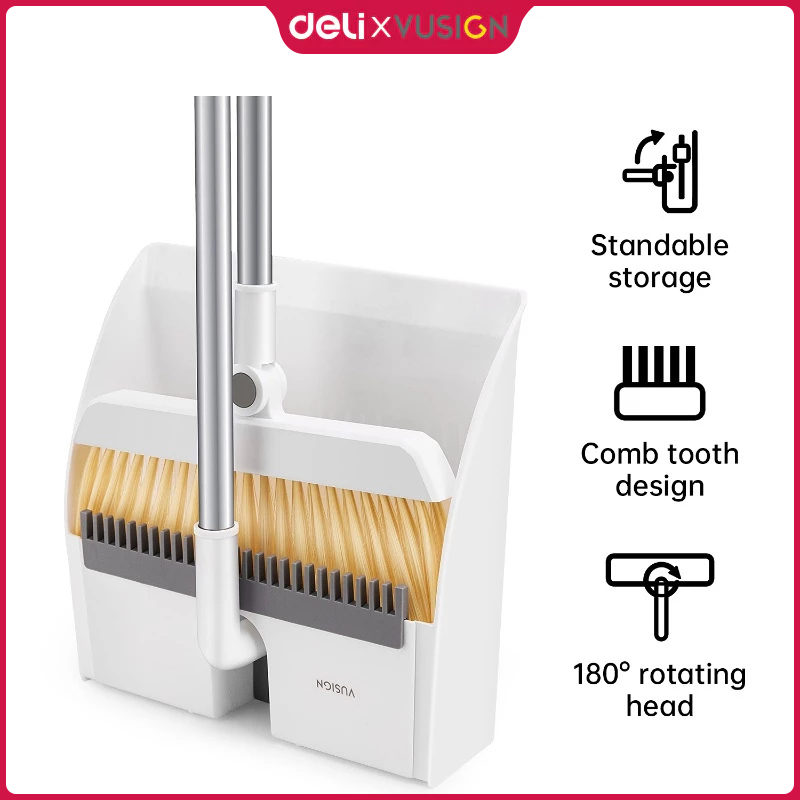 Deli Vusign Broom Dustpan Set Plastic Sweepin Bedroom Cleaning Broom ...