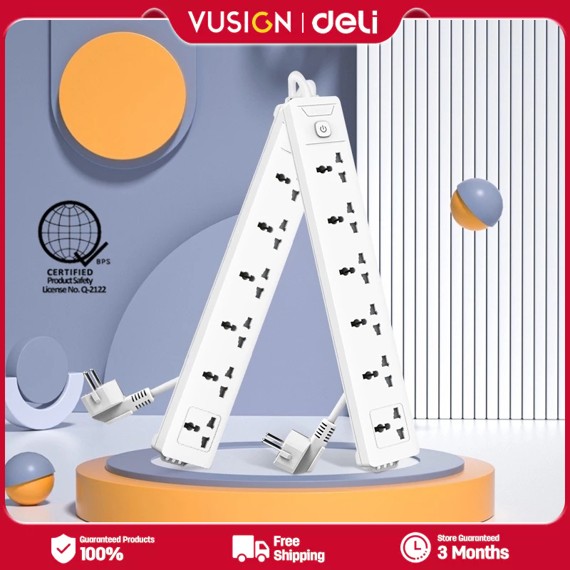 Deli Vusign Power Strip Electric Socket Extension 6 Gang Universal 3M ...