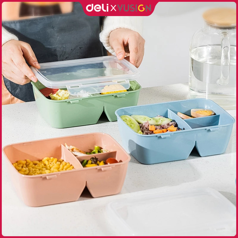 Deli Vusign Portable Lunch Box 3 Grids Plastic Lunch Box for Kids Food ...