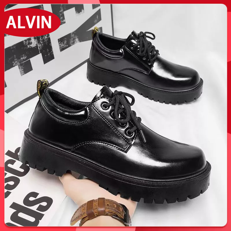 ALVIN Men's Leather Shoes Black Shiny Business Formal Leather Shoes ...