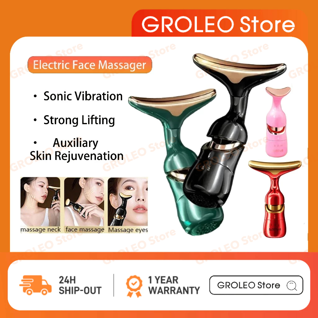 GROLEO 3 In 1 Electric Face Massager Set Face Cream Introducer Neck ...