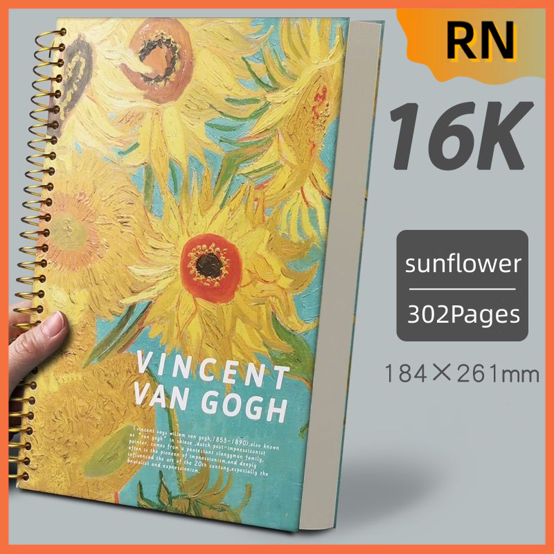 16k Van Gogh Hardbound Spiral Thick Big Notebook Sheets 151 Watercolor ...