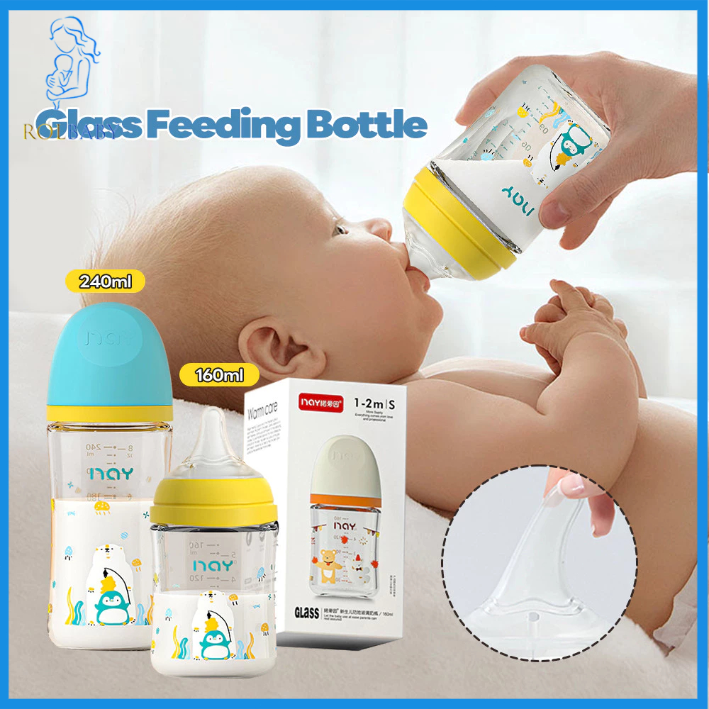 ROlbaby Glass Feeding Bottle Design Easy To Clean Baby Bottle Anti ...