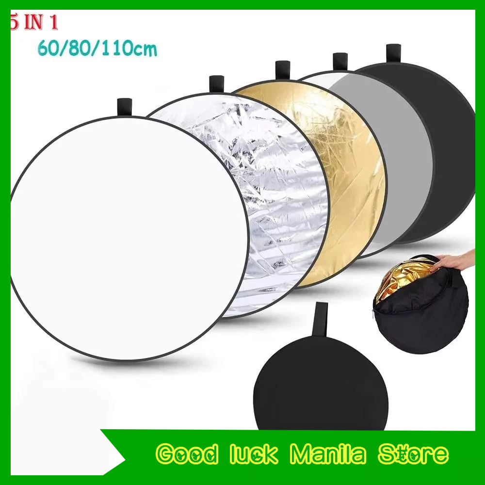 5 in1 60cm/80cm/110cm Reflector Collapsible Portable Light Round Photo ...