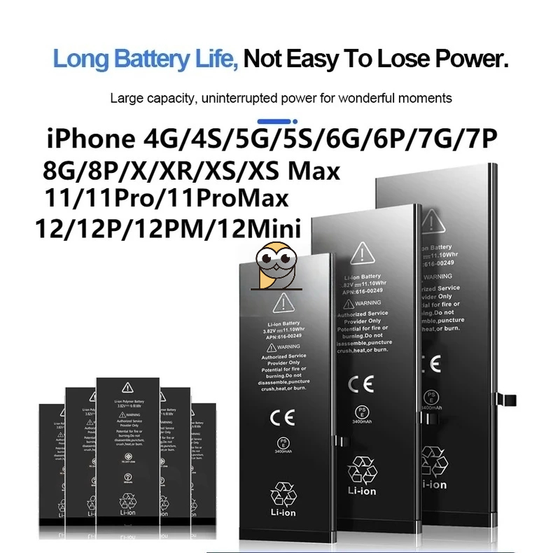 Compatible Battery for 4 4S 5 5s 6 6s 6SP 7 7P 8 8P 11 11P 11PM 12 12P 12PM 12Mini X XR XS XSMax ...