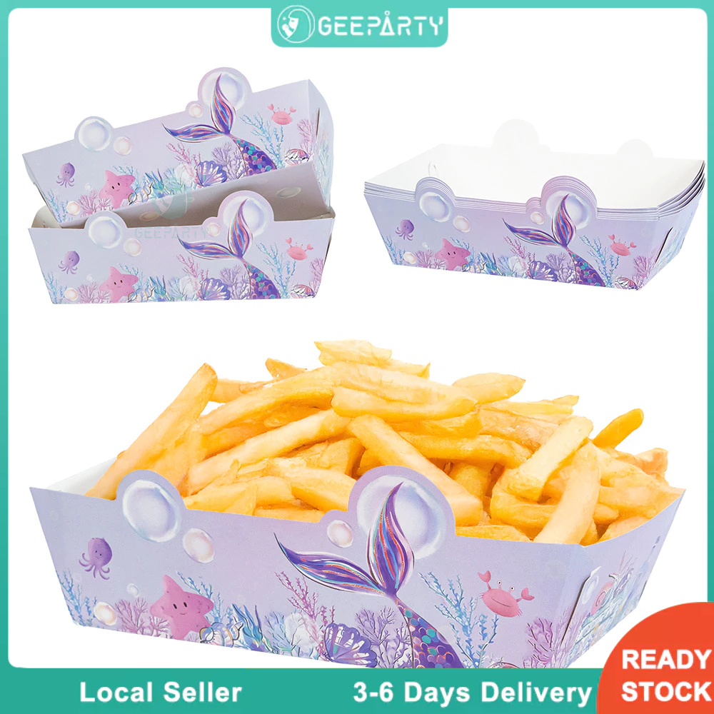 6pcs Purple Mermaid Tail Food Trays Fries Paper Tray for Kids Girl ...