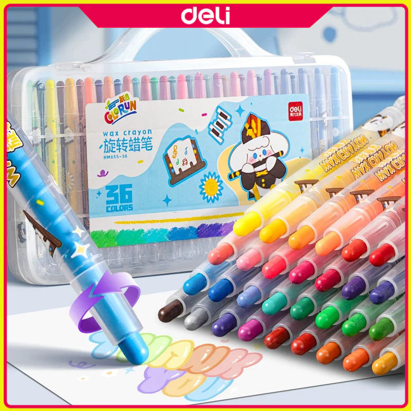 Deli 12/24/36 Colors Rotating Crayon Dot Art Round Rod HM855 Colorful ...