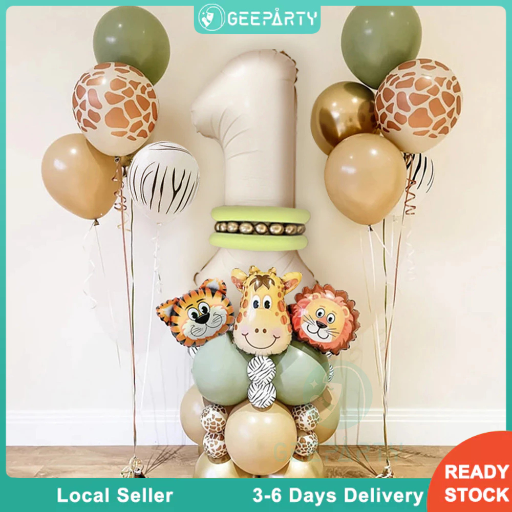 40pcs Safari Animal Number Balloon Set Cream Number Balloon Arch set ...