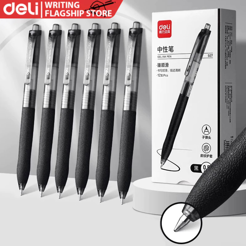 Deli Smooth Press Gel Pen 1PCS 0.5mm Bullet Black Ink S07 | Shopee ...