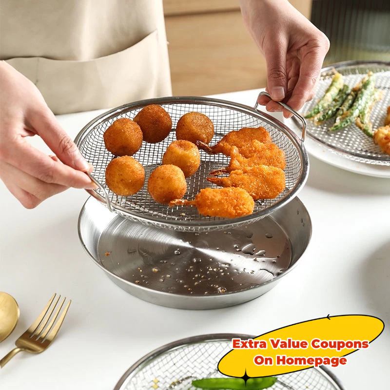 18cm Stainless Steel Mesh Drain Pan Oil Filter Tray with Handle for ...