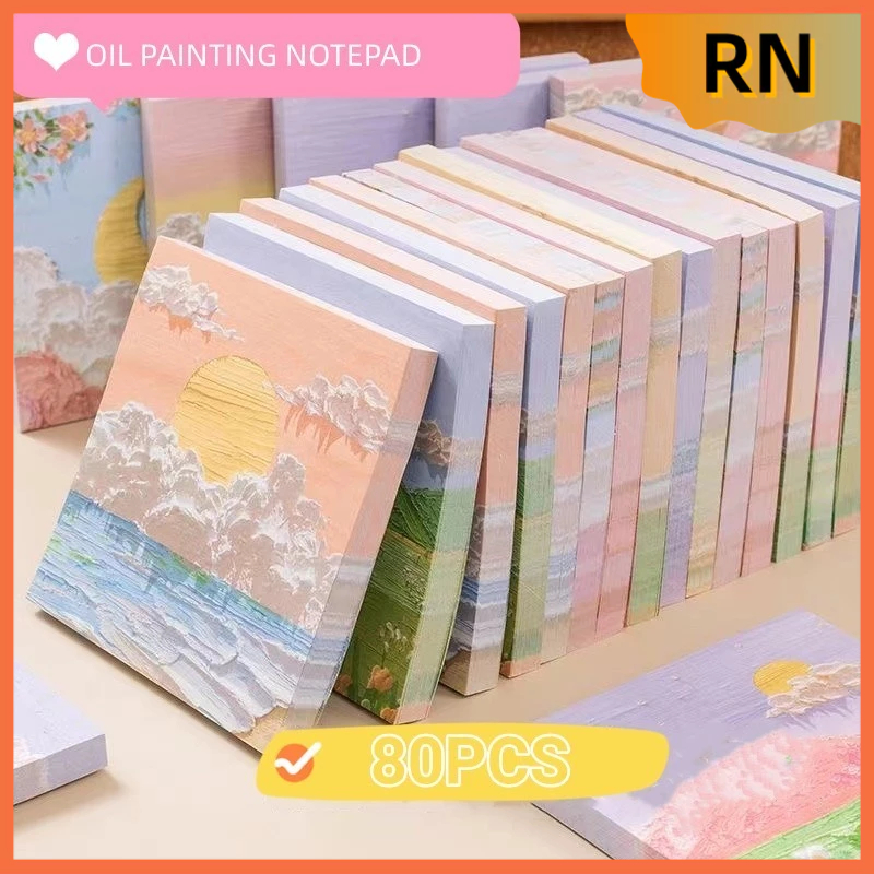 80 pcs oil painting notepad landscape three-dimensional Charming loose ...