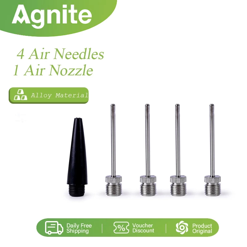 AGNITE 4 Air Needles + 1 Air Nozzle Air Pump Pins Set For Soccer ...
