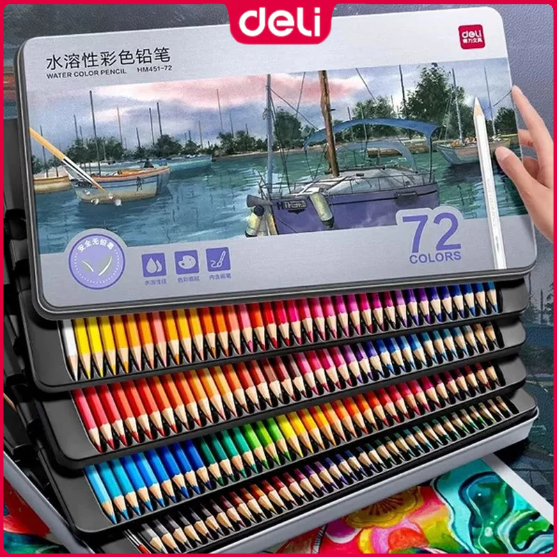 Deli 24/36/48/72 Colors Water-soluble Colored Pencil Set Iron Box Set ...