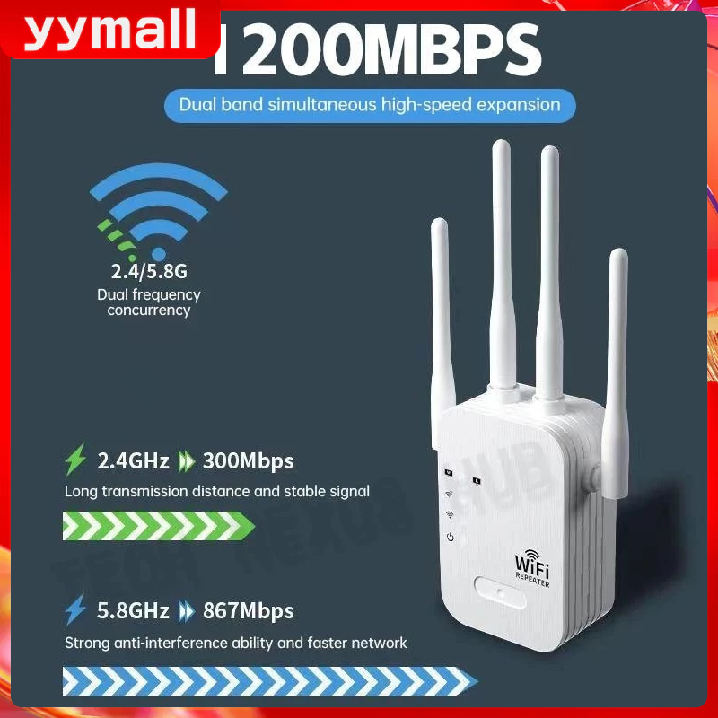 New 4Antenna Wifi Repeater 1200Mbps Fast Speed WiFi Range Extender 2.4G ...