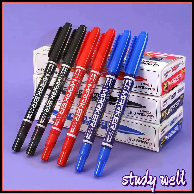 1pcs Double Headed Permanent Marker Oil Based Waterproof Dual Tip Pen ...