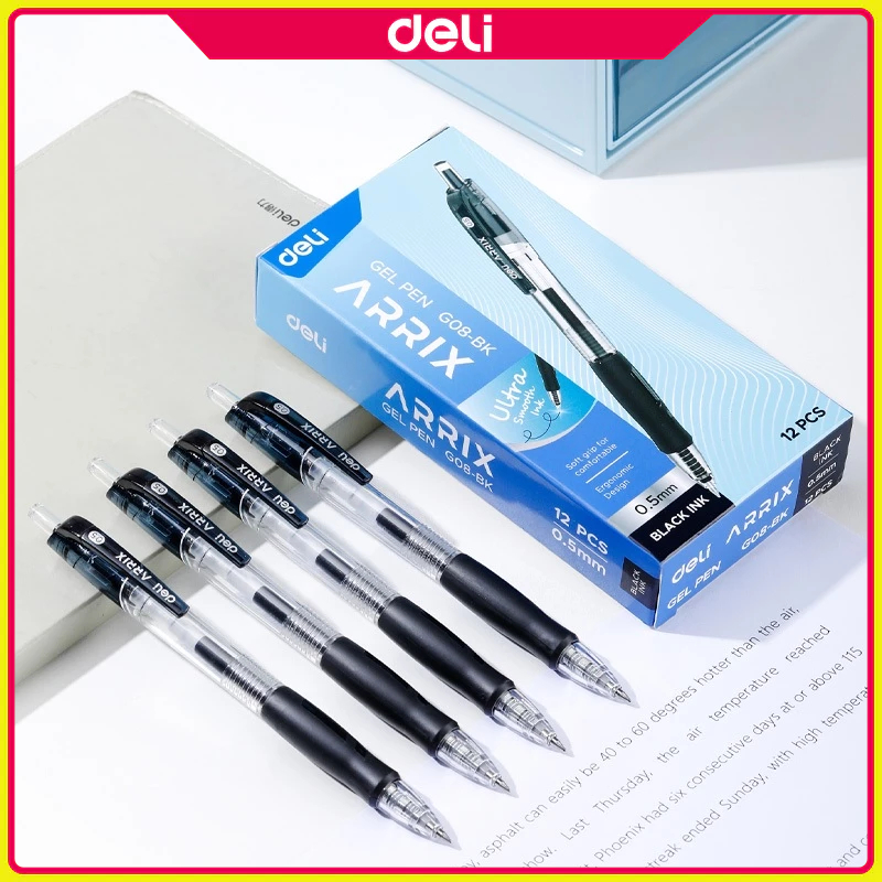 Deli Press Gel Pen 0.5mm Black Bullet Tip Ballpen Sign Writing Pen For ...