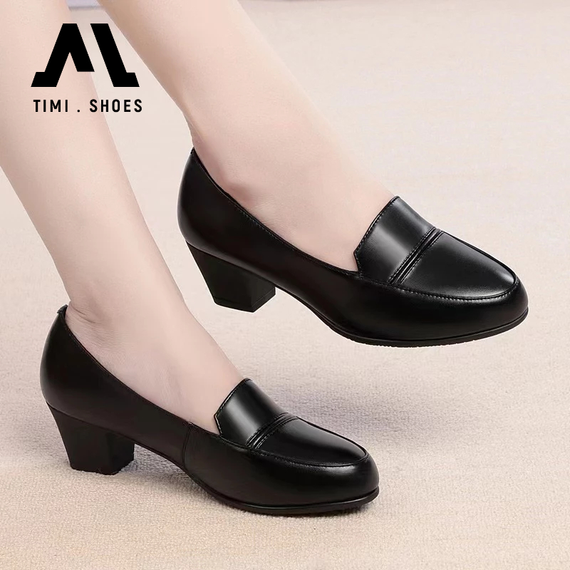 TIMI Ladies Black Shoes For Women with Heels Pointed Shoes Korean ...