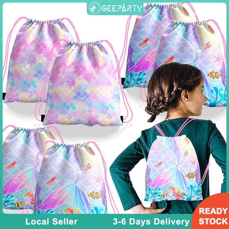 Mermaid Drawstring Backpack String Bag Goodie Treat Candy Pouch ...